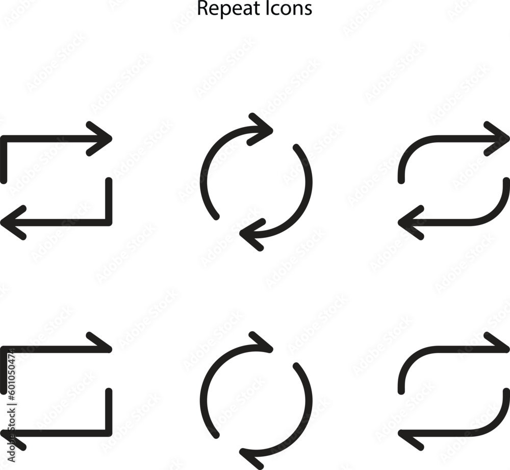 Repeat button line icons on white background. linear style sign for ...