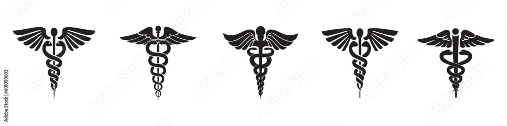 Caduceus snake icons set. Medical snake logo on white background ...