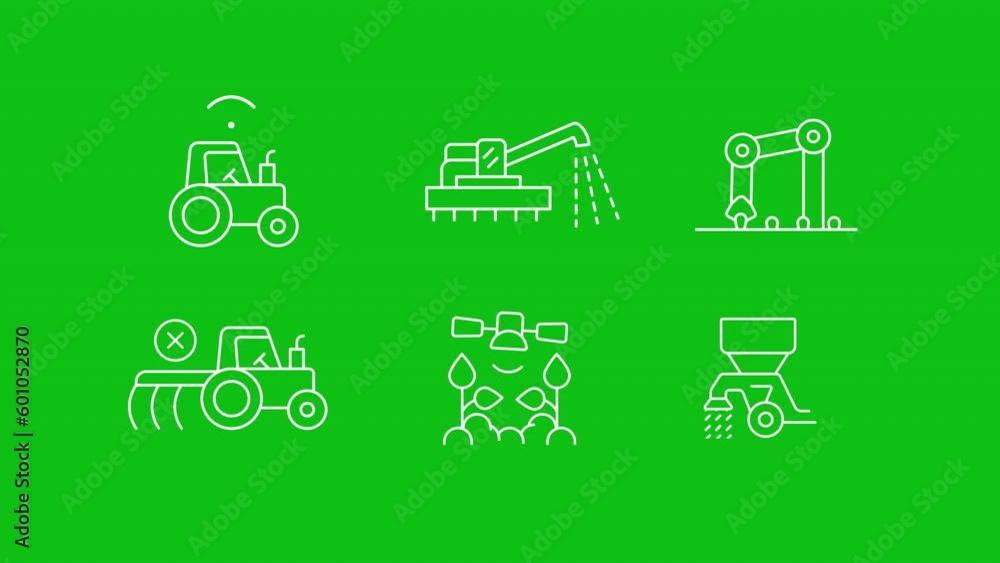 Animated agricultural instrument set. Moving tractors animation ...