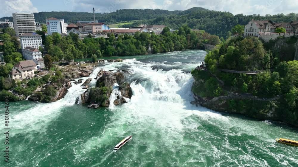 Rhine Falls waterfall in Schaffhausen Switzerland seen from above. The ...