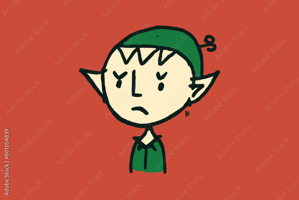Doodle inspired Elf, cartoon sticker, sketch, vector, Illustration ...