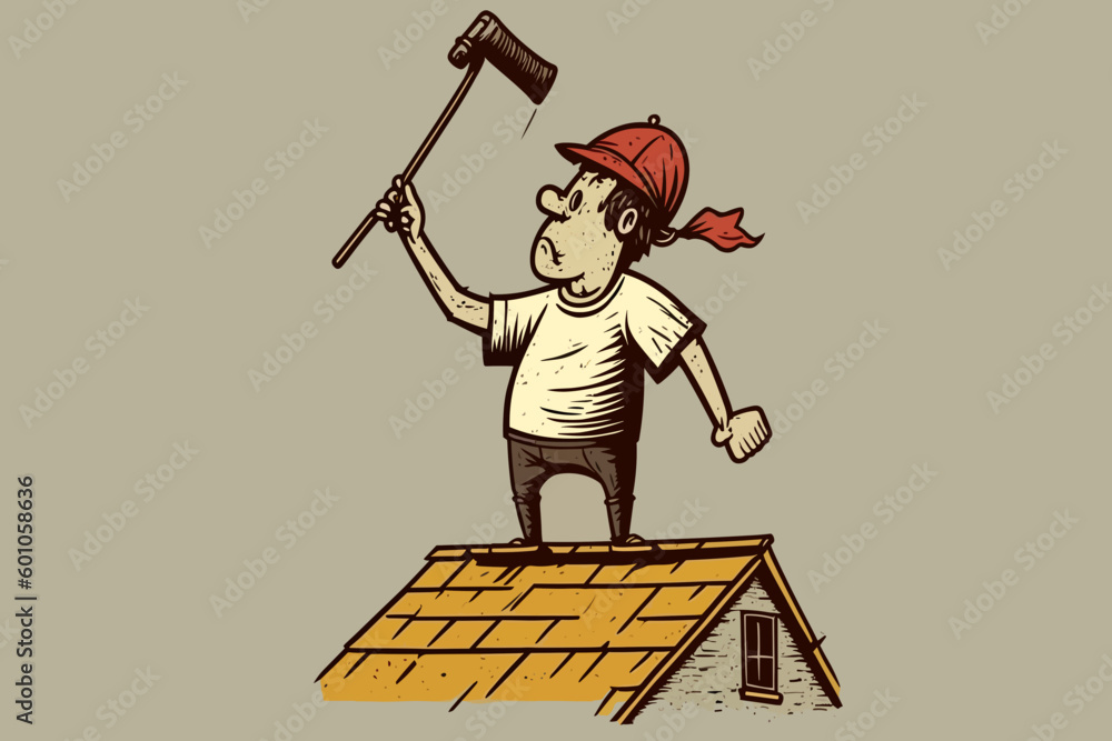 Doodle inspired Roofer, cartoon sticker, sketch, vector, Illustration ...