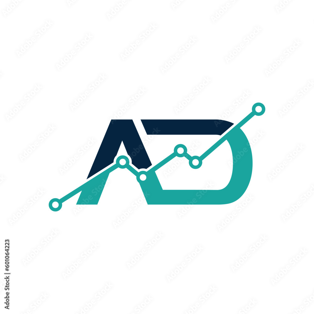 Initial letter AD data analytics logo tech Stock Vector | Adobe Stock