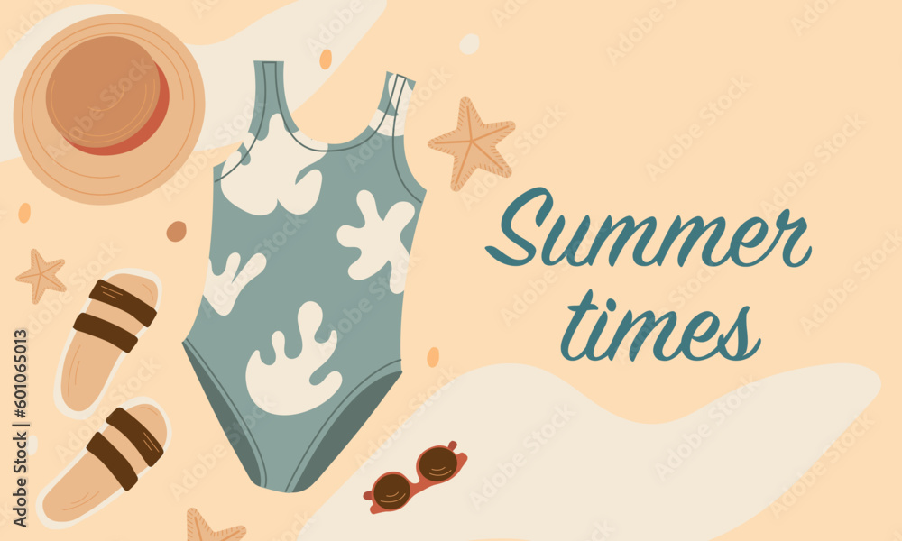 Summer vector banner design.with summer font surrounded by beach ...