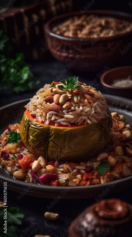 Kusa mahshe - the stuffed vegetable marrow with rice, meat and nuts in ...