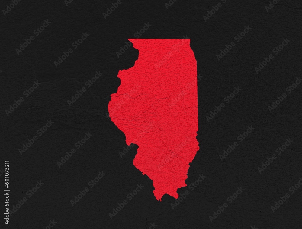 Illinois red map on isolated black background. High quality coloured ...