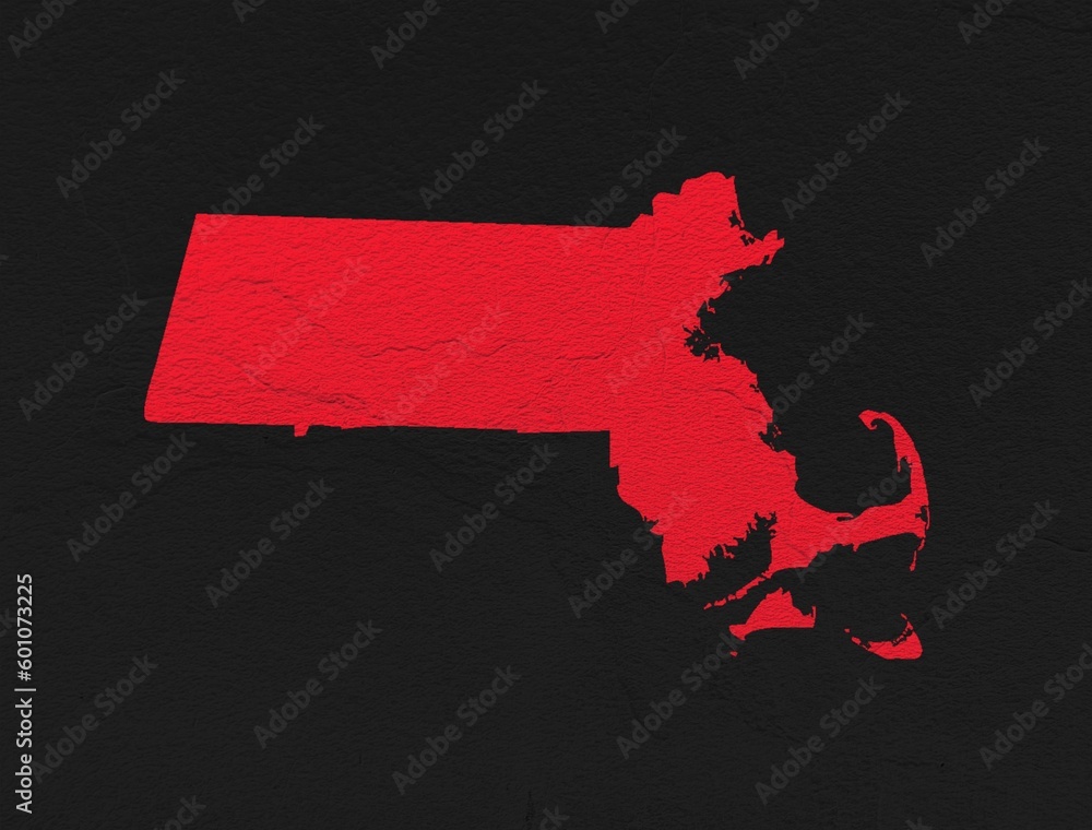 Massachusetts red map on isolated black background. High quality ...