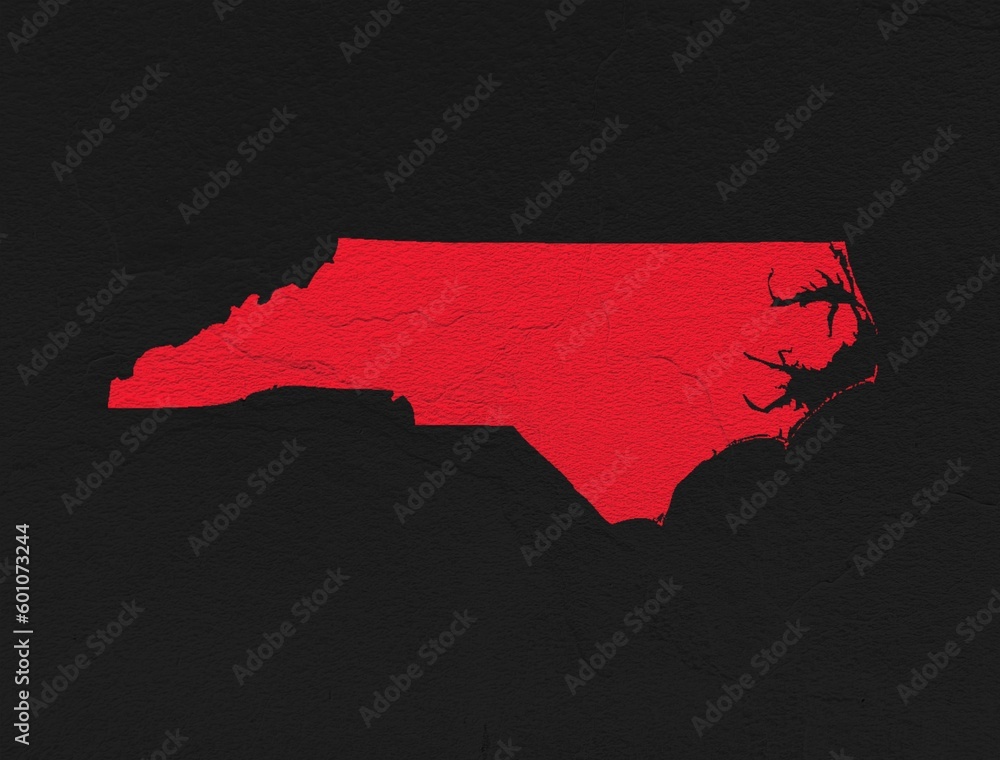 North Carolina red map on isolated black background. High quality ...