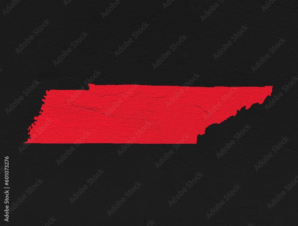 Tennessee red map on isolated black background. High quality coloured ...