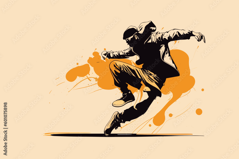 Doodle inspired Street dancer, cartoon sticker, sketch, vector ...