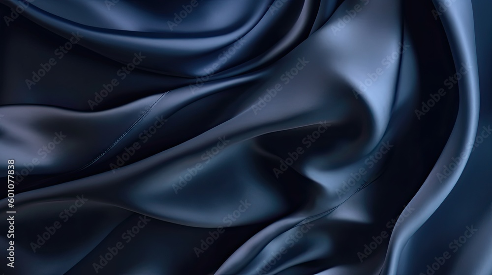 Deep blue silk satin fabric. Elegant abstract background. Liquid wave effect or silk with soft ...