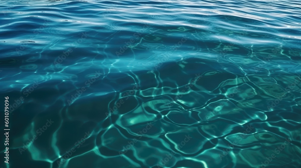Blue-green water background. Reflection of light on the wavy surface of ...