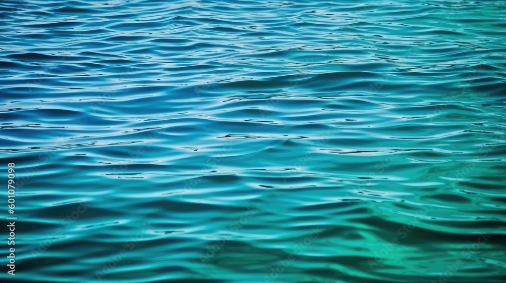 Blue-green water background. Reflection of light on the wavy surface of ...