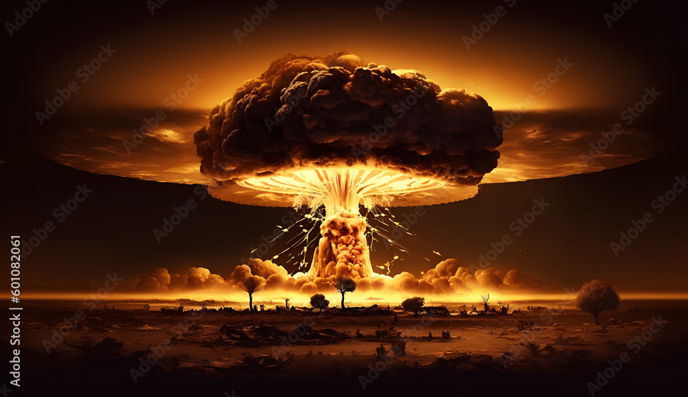 Nuclear explosion. Atomic bomb explosion and mushroom cloud explosion ...