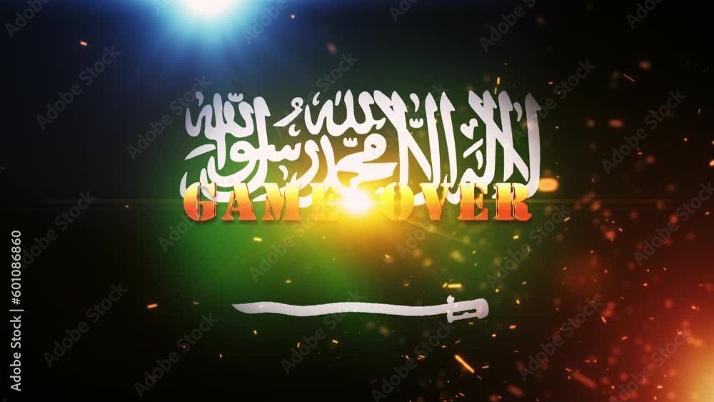 Game Over gold text motion with fire burst and golden particles ...