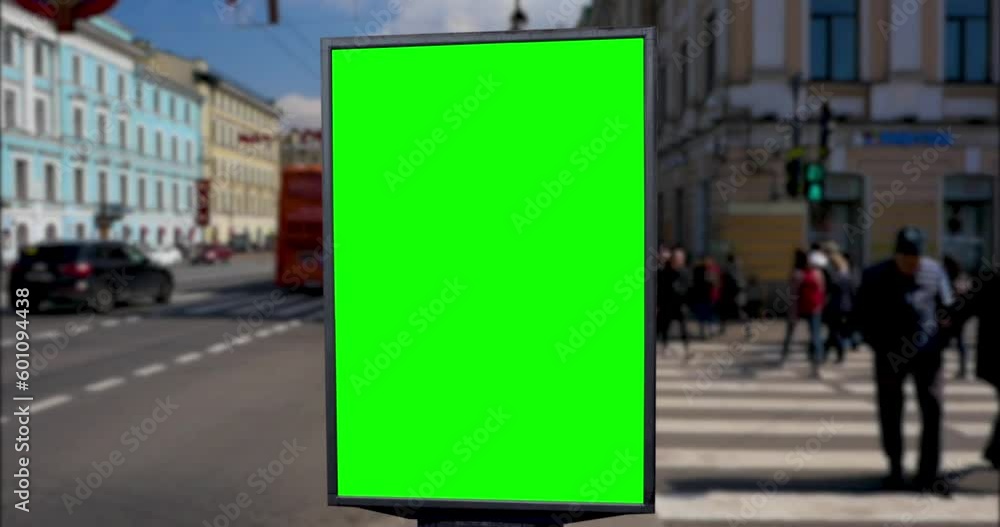 commercial hd media chroma Billboard with a Green Screen in street city ...
