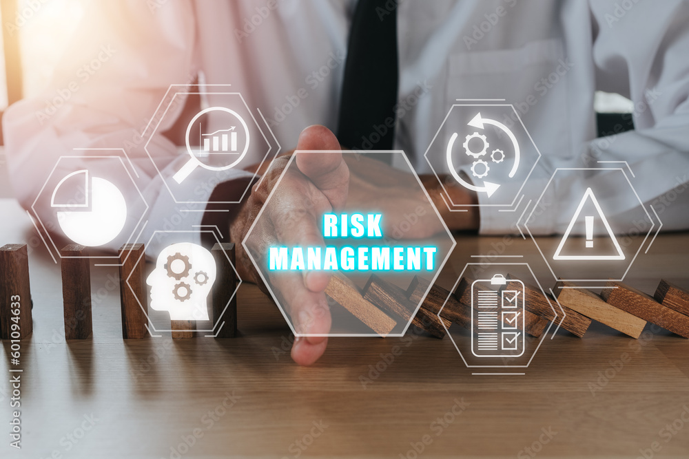 Risk management strategy plan finance concept, Business person hand ...