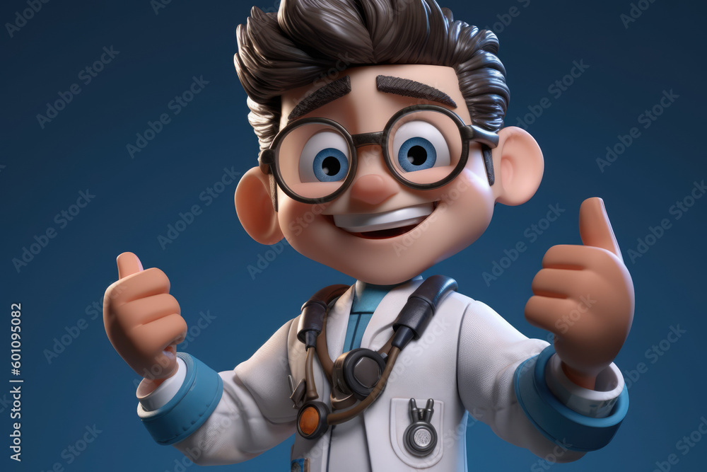 Cartoon character smart doctor wears glasses and shows thumb up ...