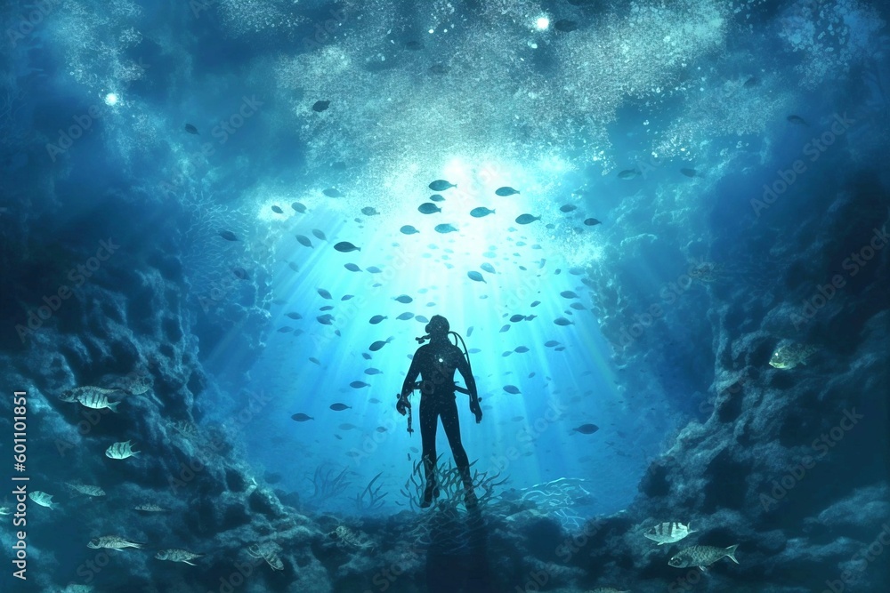 Scuba diver under the sea, coral reef, swim, caribbean, fiji, maldives ...