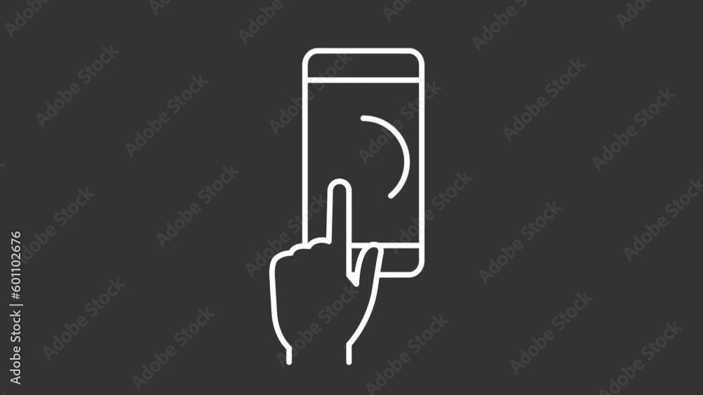 Animated finger touch white icon. Hand pressing screen line animation ...