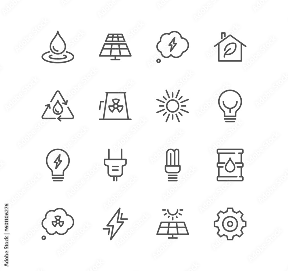 Set Of Energy Types Related Icons Power Station Solar Cells Fossil