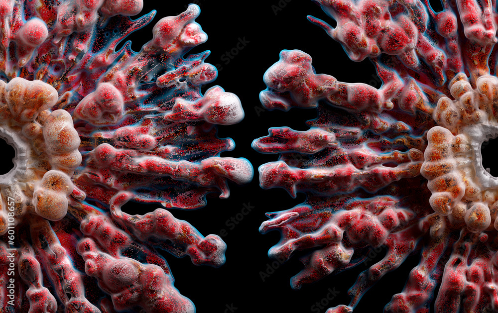 3d render abstract art with parts of surreal alien spooky scary flower ...