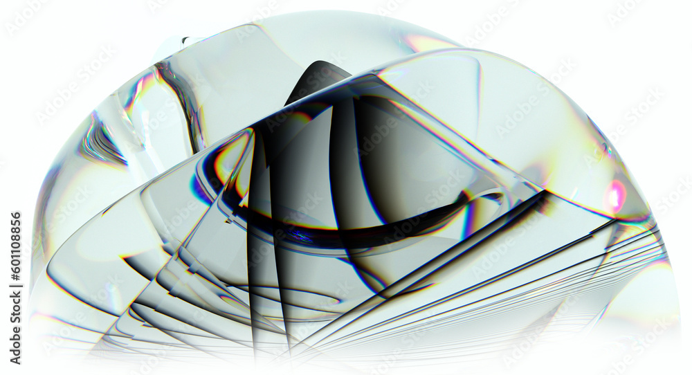 3d render abstract art with part of surreal glass sphere or ball object ...