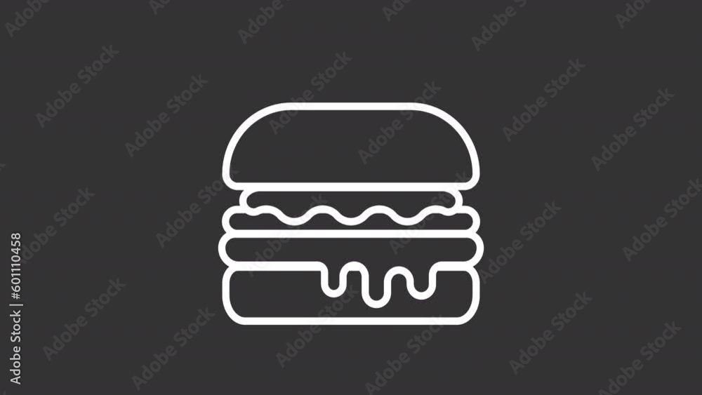Vidéo Stock Animated hamburger white line icon. Cheeseburger separates ...
