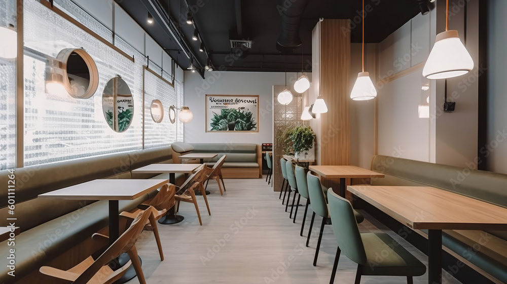 The interior of a modern cafe of 100 square meters with chairs and ...