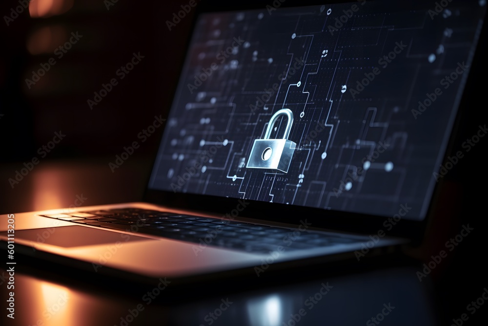 laptop on the screen lock. Cyber security, data protection concept ...