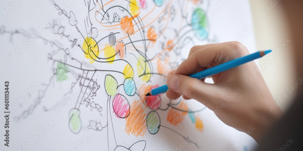 A close-up of a hand drawing a mind map, set against a creative ...