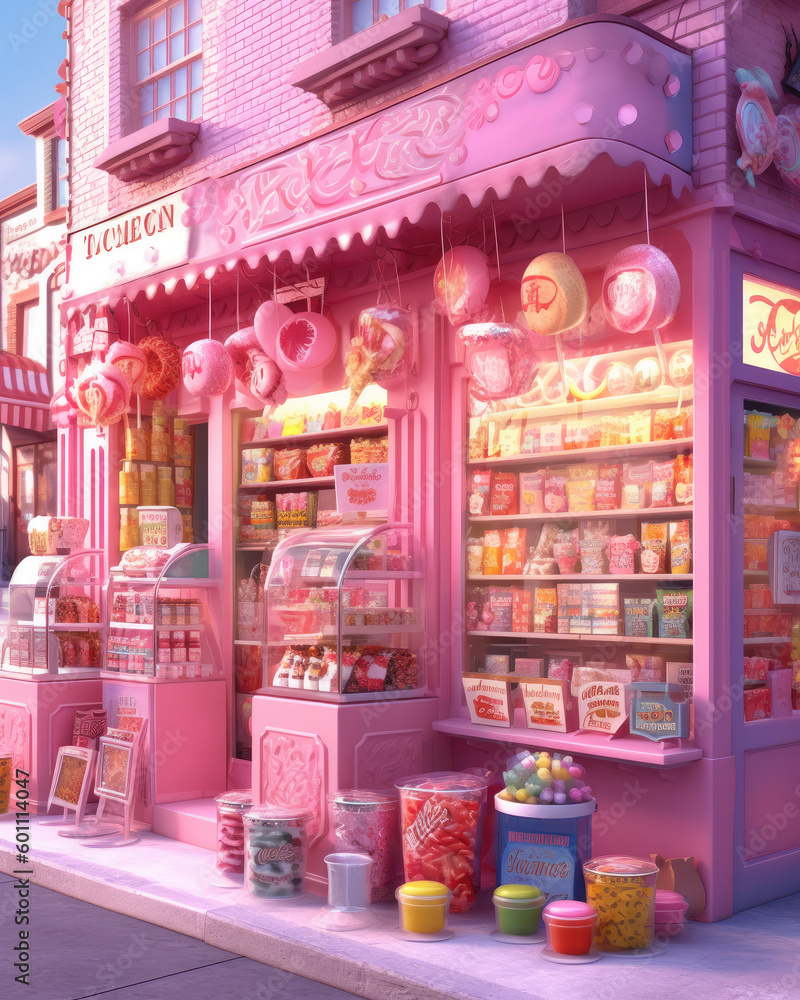 Retro candy sweets shop in pastel pink color. Generated AI. Stock ...