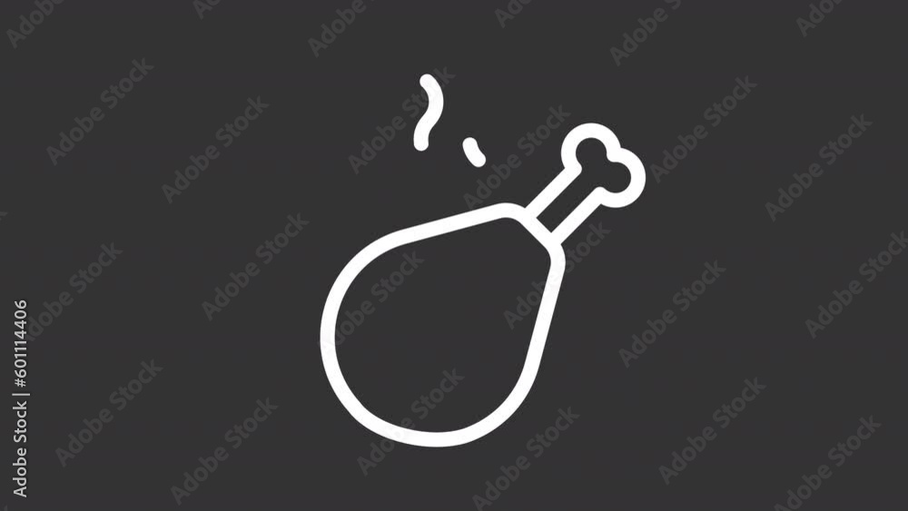 Animated drumstick white line icon. Single fried chicken leg moving ...