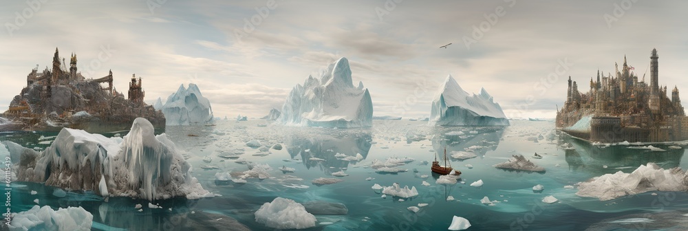 Surrealistic landscape transformed by climate change, featuring ...