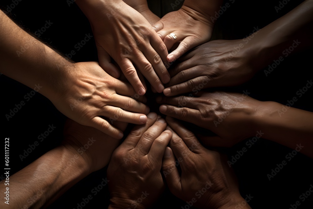 Hands joined together in a circle as a symbol of friendship and unity ...