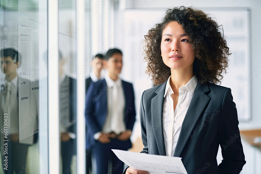 Generative AI illustration of pensive young Asian female manager in ...