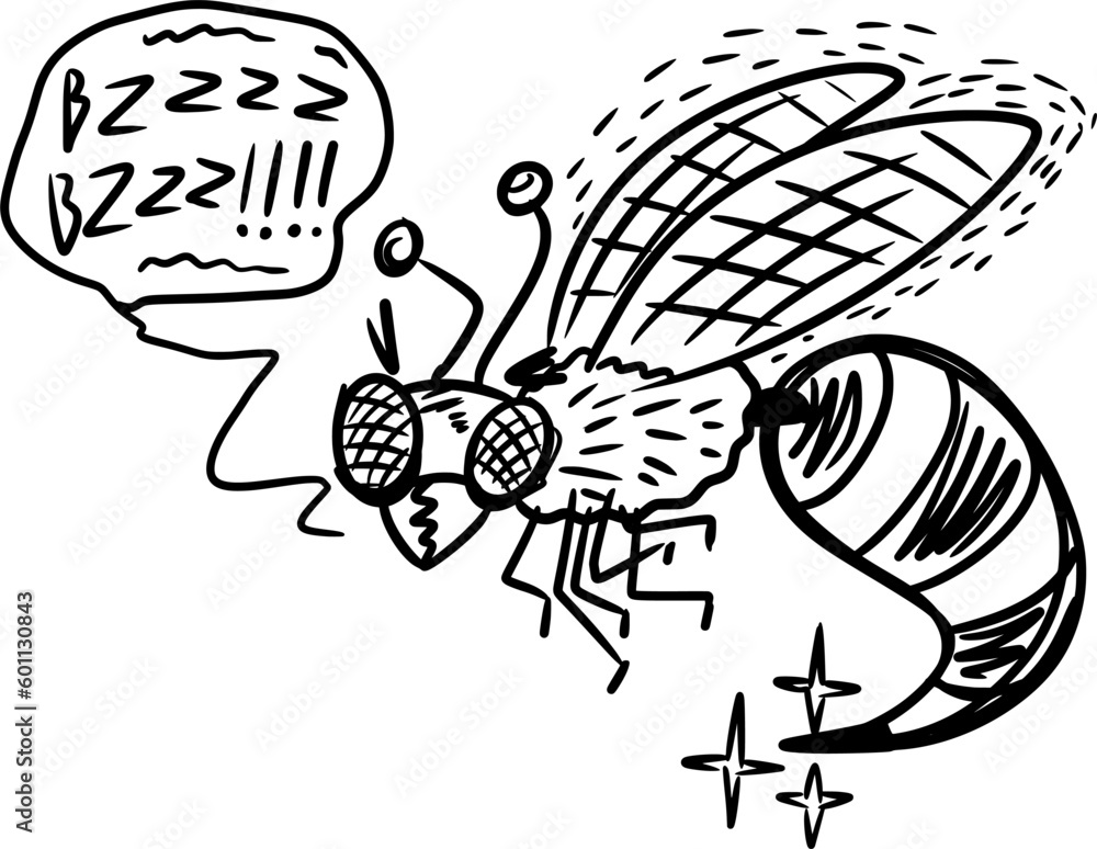 A vector drawing of a angry wasp. Black and white, flat, sketch ...