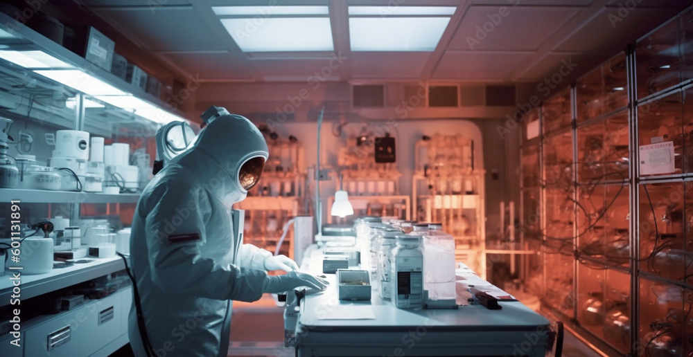 Generative AI image of side view of futuristic spaceman in spacesuit ...