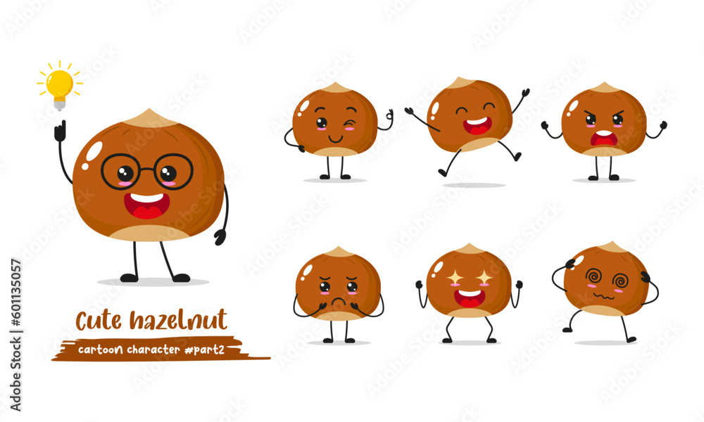 hazelnut cartoon with many expressions. different hazelnut activity ...