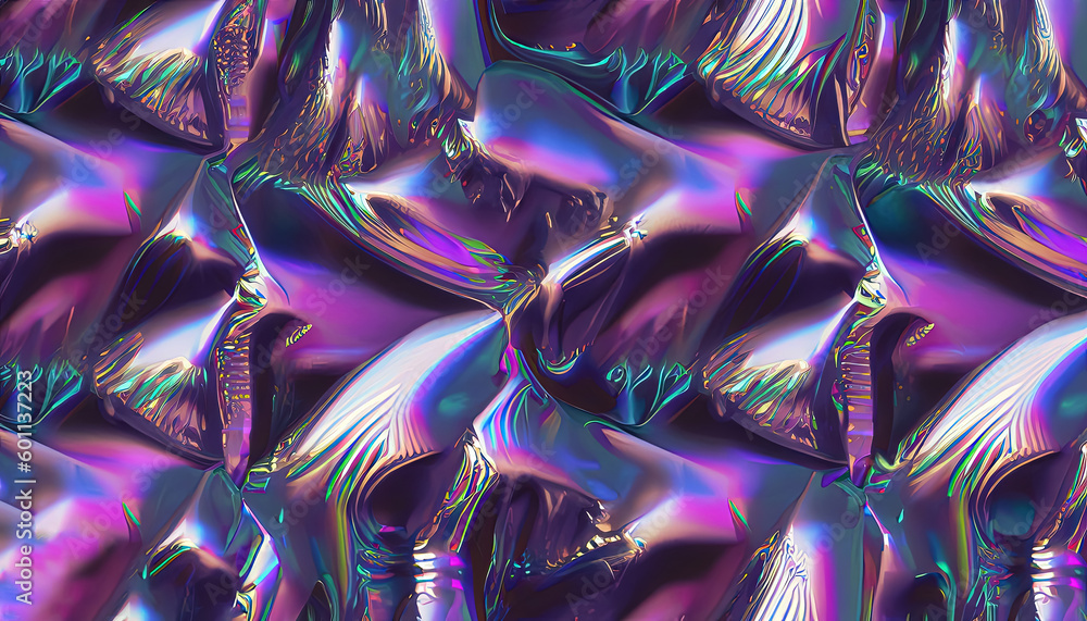 Seamless Iridescent Silver holographic chrome foil vaporwave background ...