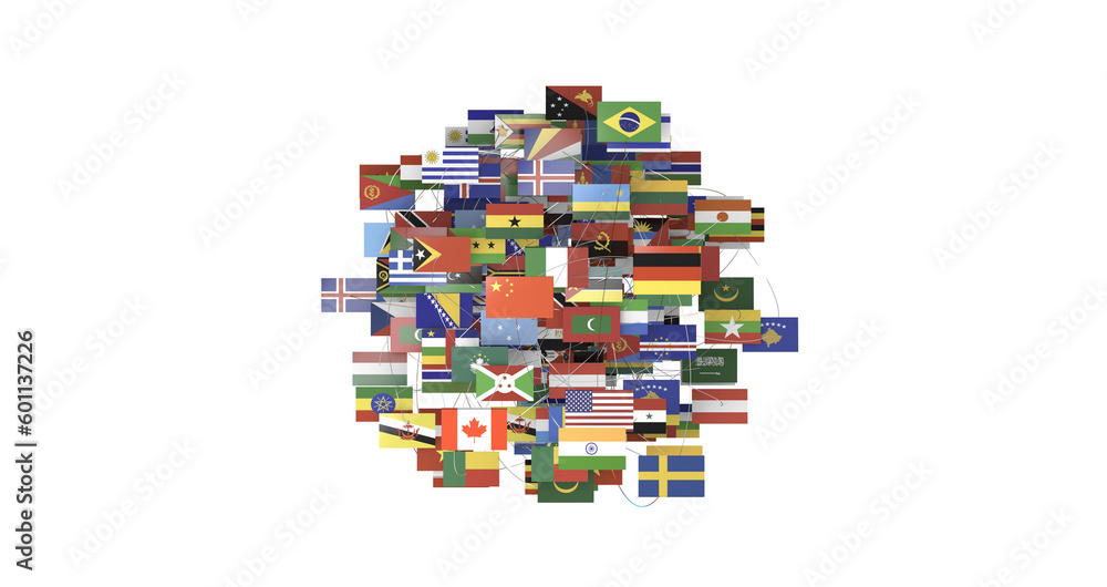 Connection lines Around map with all country flags, Futuristic ...
