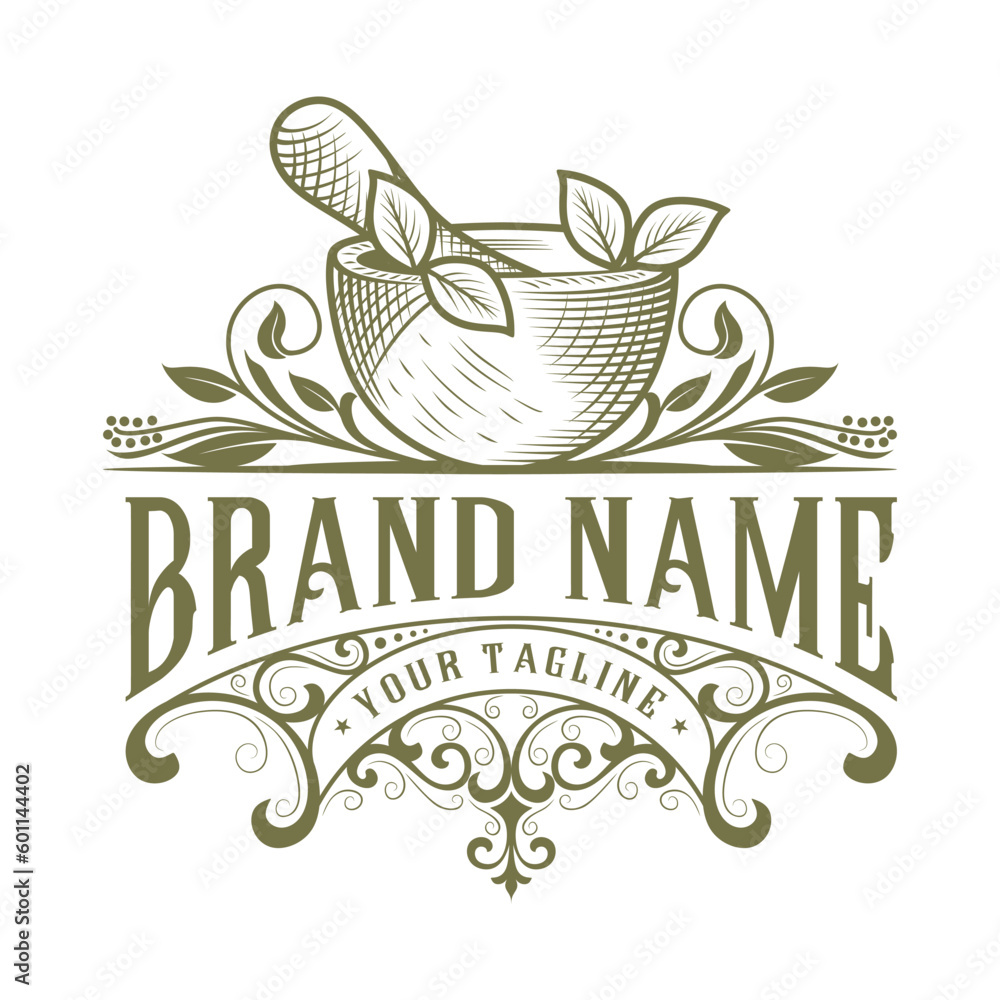 mortar vintage logo. mortar and pestle concept for drug stores, medical ...