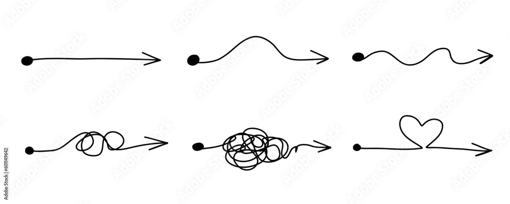 Arrow set. Chaos simplifying, problem solving and business solution searching challenge concept ...