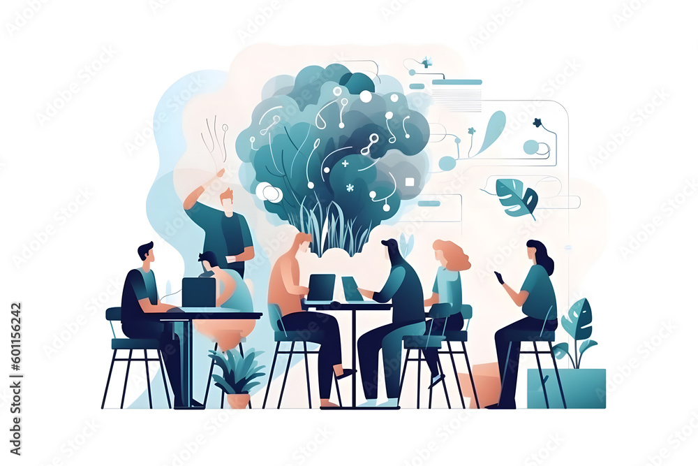 Brainstorming office team and new idea generating process. Transparent ...