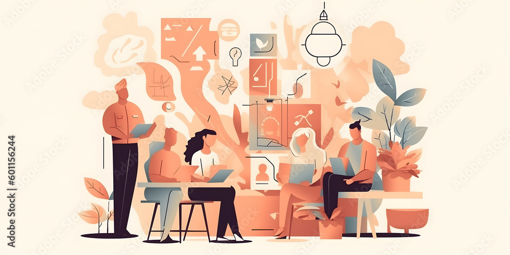 Brainstorming office team and new idea generating process. Transparent ...