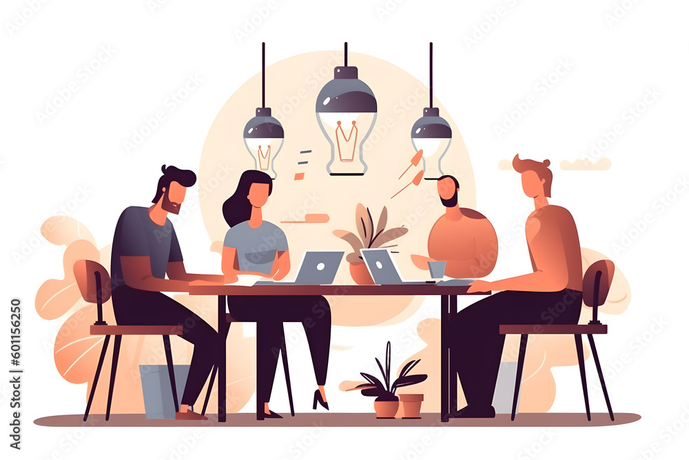 Brainstorming office team and new idea generating process. Transparent ...