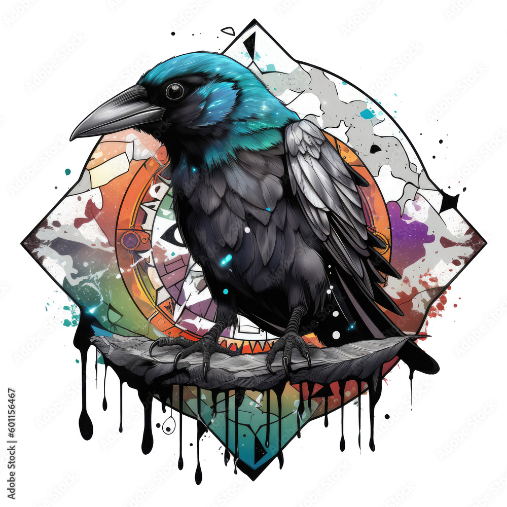 An edgy crow t-shirt design with a psychedelic feel, featuring a crow ...