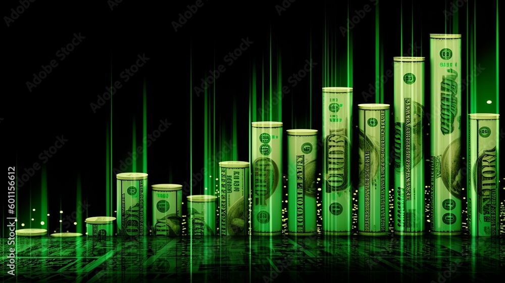 exponential graph, increasing bar graph upward to the right, green ...