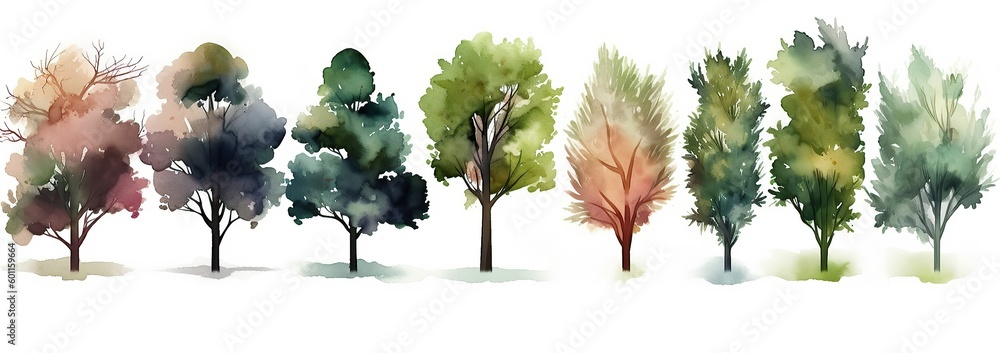 Watercolor trees collection Set of hand drawn trees Forest tree pack ...