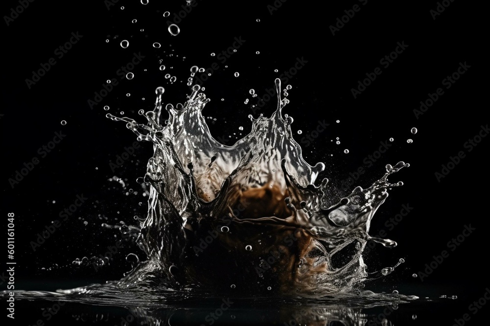 Very slow motion water splashing on black background captured on high ...